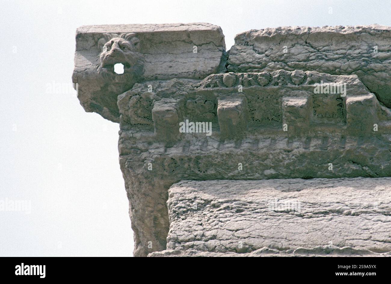 Detail, lion's head for draining rainwater, triumphal arch, Hadrian's Gate, Palmyra, Syria, May ...