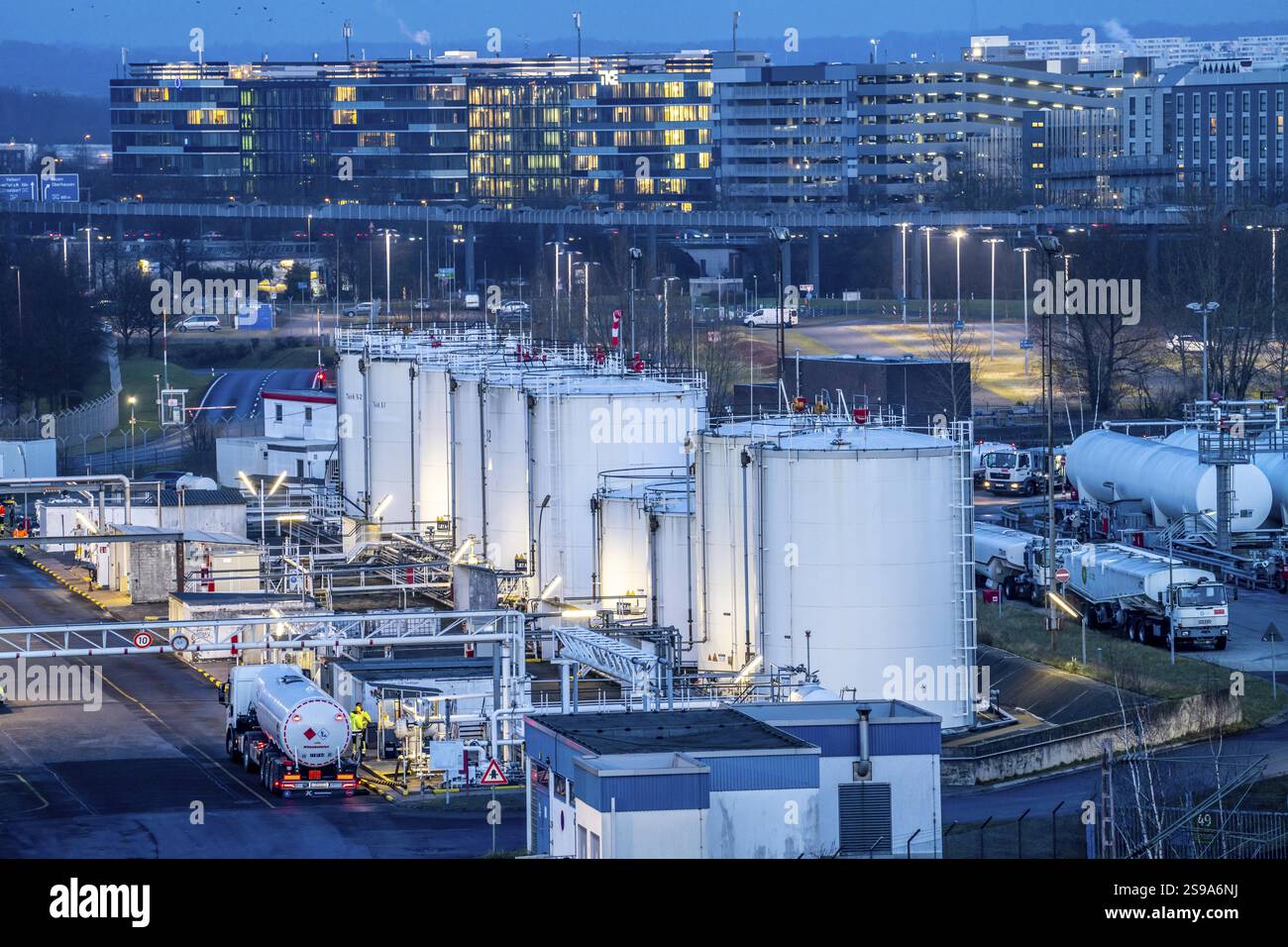 Tank farm at Duesseldorf Airport, paraffin tanks, aviation fuel, North ...