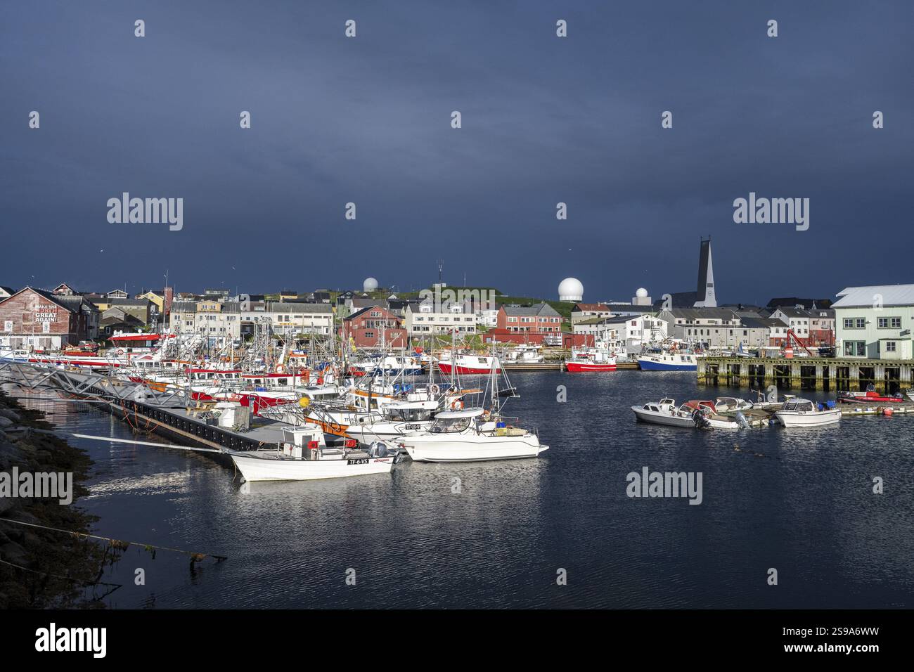 Fishing boats in the harbour of Vardo, Varanger, Finnmark, Norway ...
