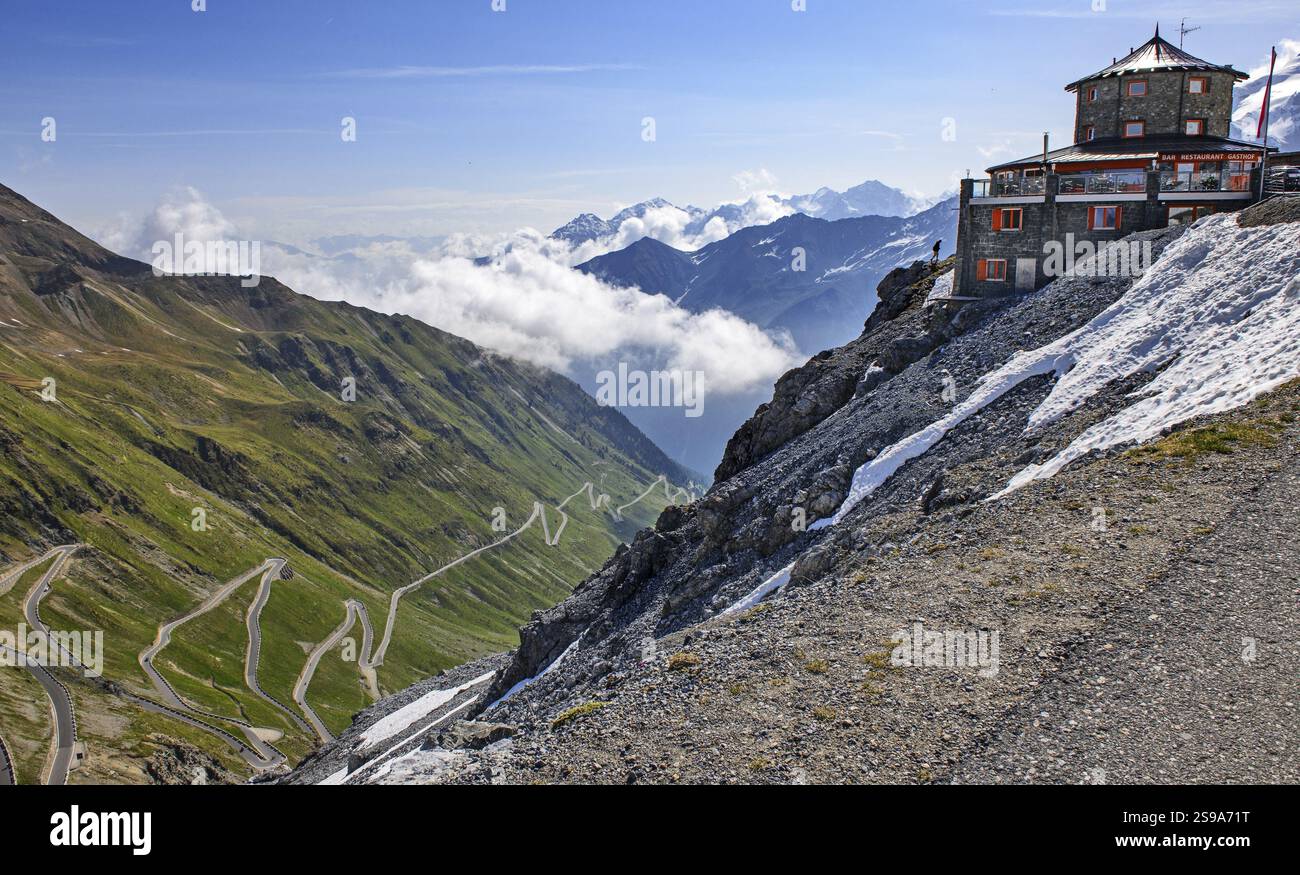 View to the left steep mountain wall with 2758 metres high highest pass ...