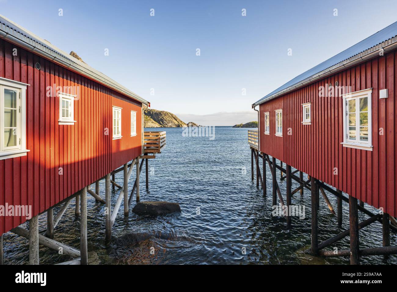 Red Rorbuer cabins, fishing village Nusfjord, Lofoten, Norway, Europe ...