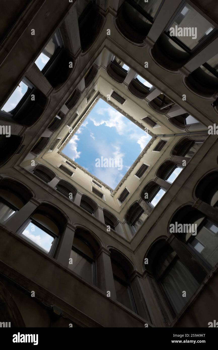 View of the windows of the house from below. Venice, Italy, Europe ...