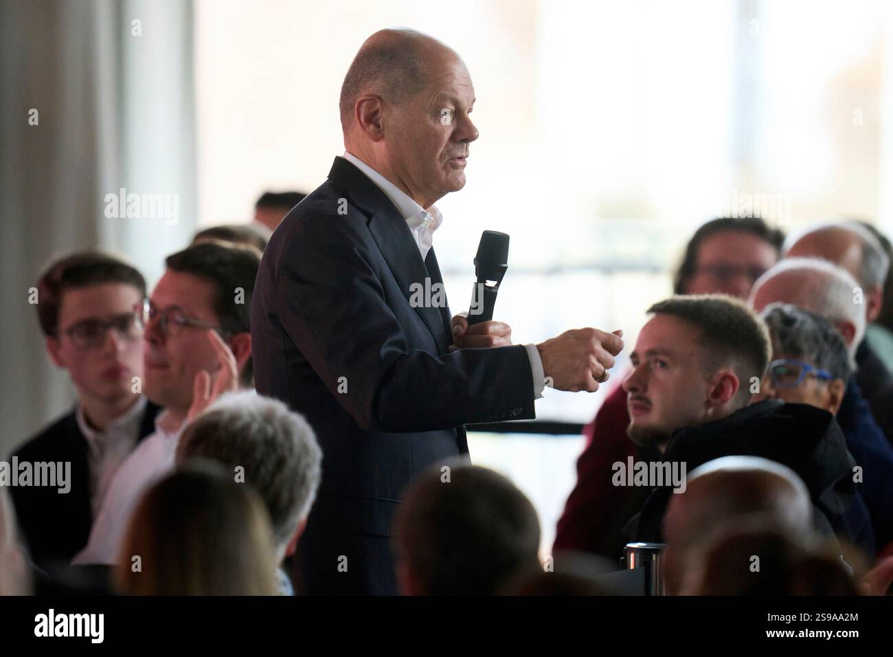 German Chancellor Olaf Scholz talks during an election campaign ...