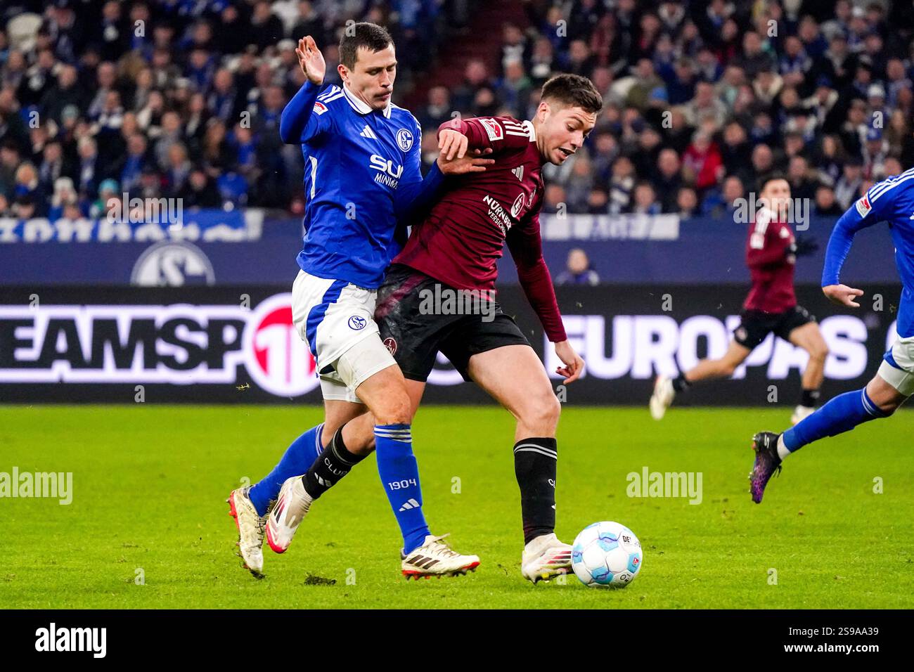 GELSENKIRCHEN, NETHERLANDS - JANUARY 25: Ron Schallenberg of FC Schalke 04 battles for ...