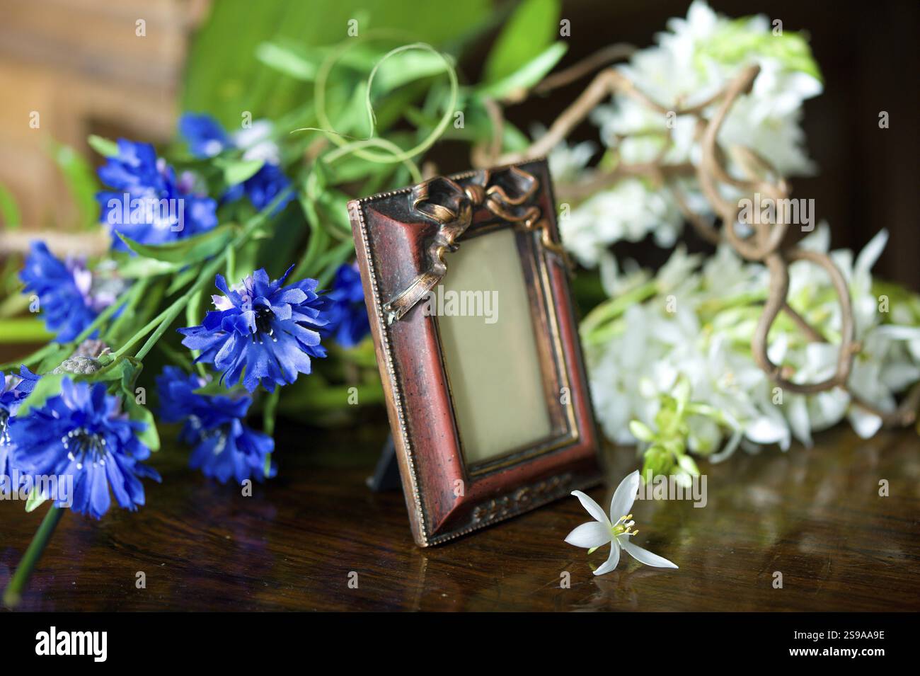Still life with antique, decorated frame Stock Photo - Alamy