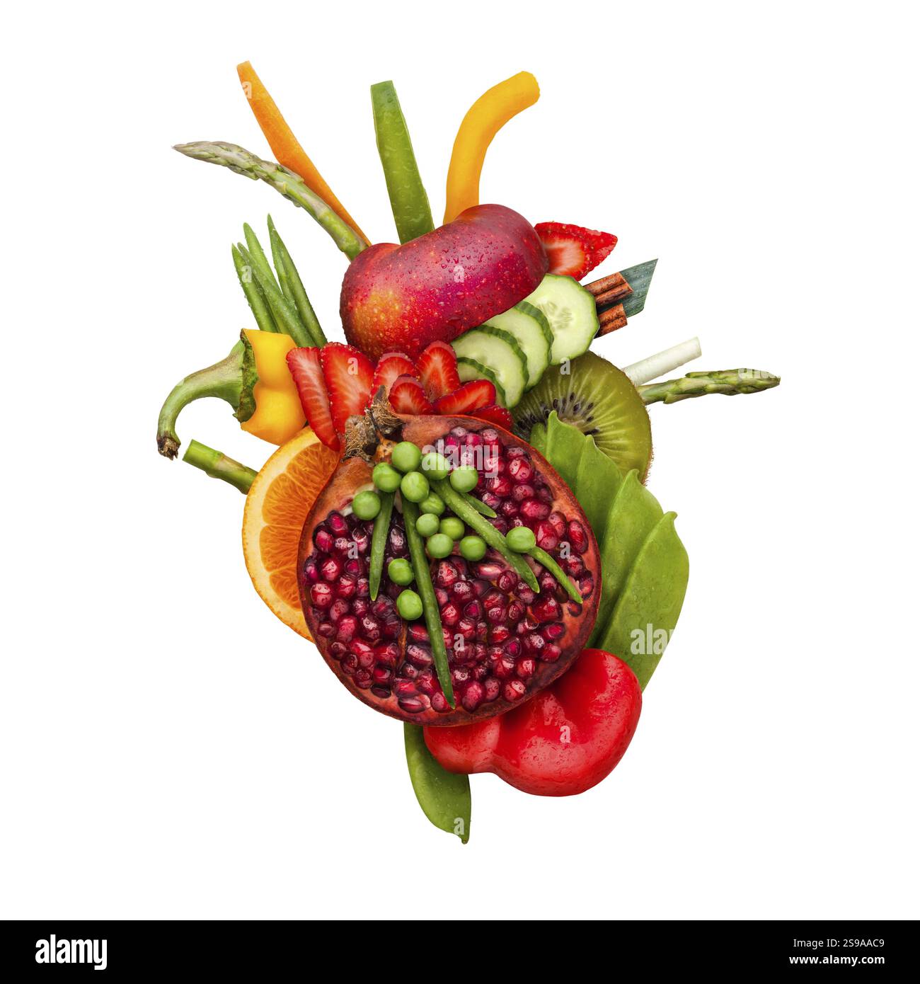 Healthy eating concept of a human heart made of fruit and vegetables ...