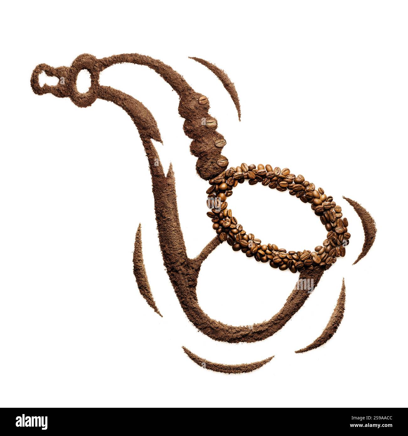 Creative still life of a musical instrument saxophone made from coffee ...