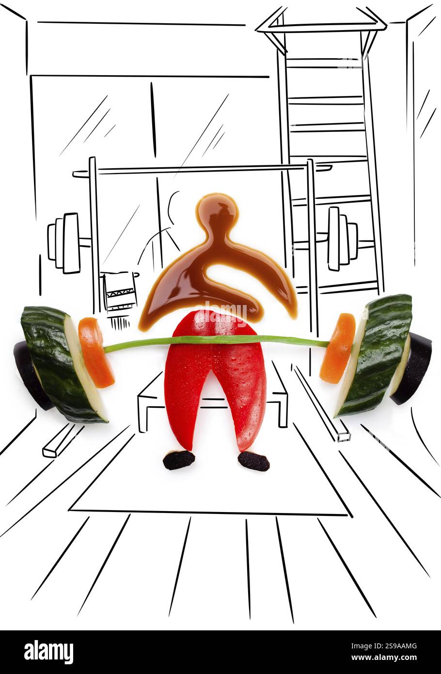 Healthy eating concept of a muscular weightlifter, consisting of fresh ...