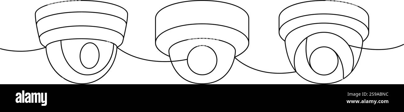 Security cameras one line continuous drawing. Outdoor video cameras ...