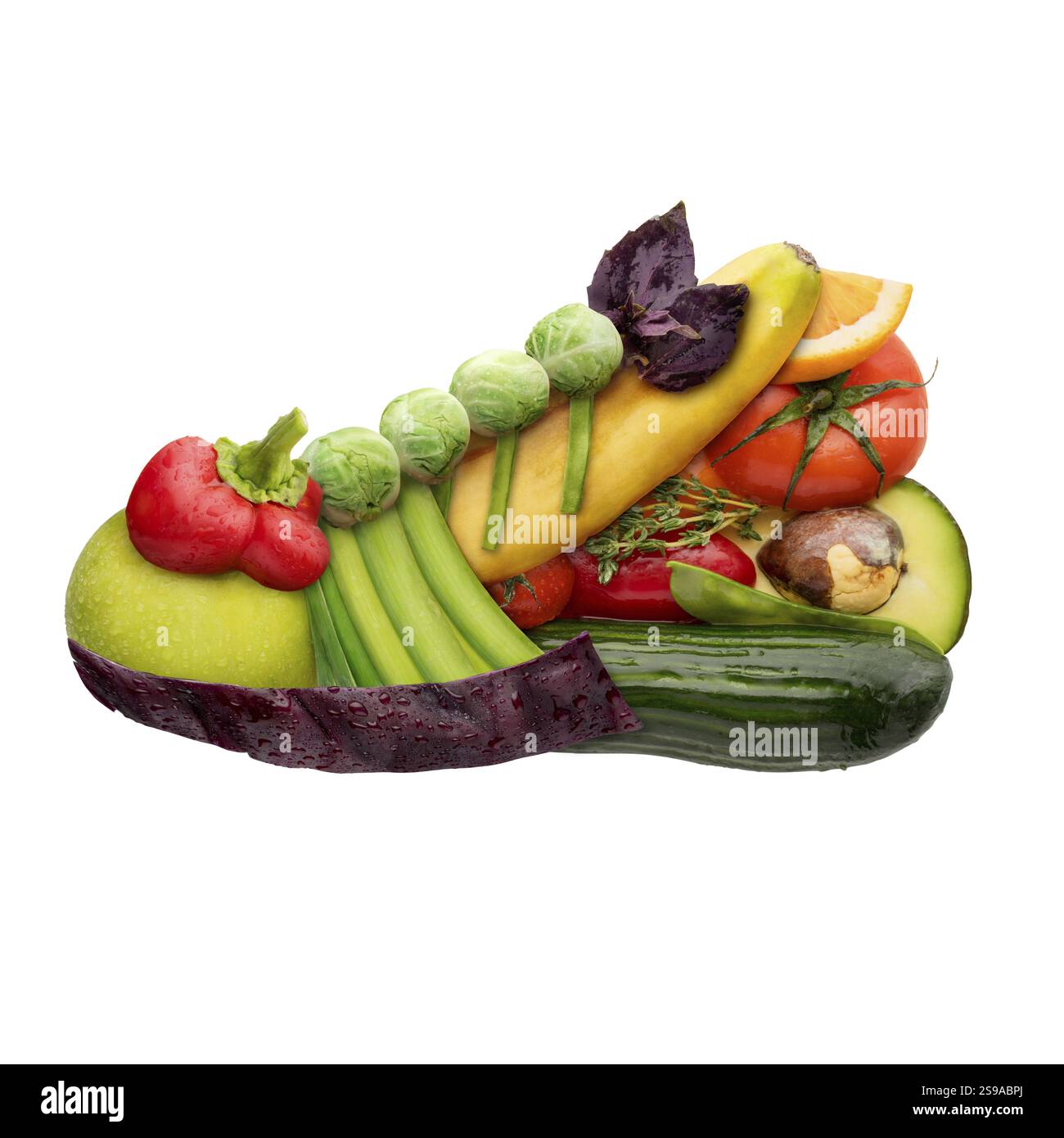 Fruit and vegetables in the shape of a shoe Trainer for running, food ...