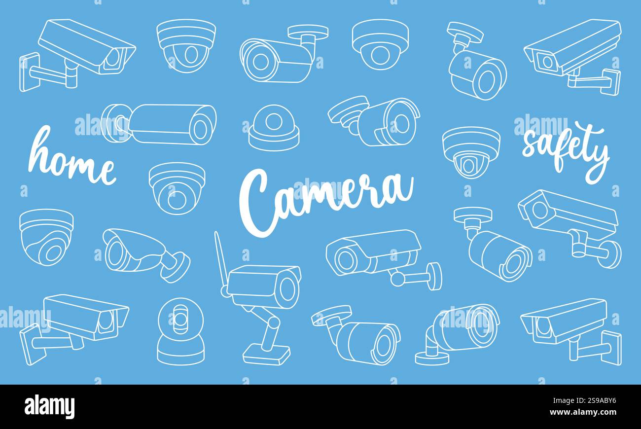 Security cameras outline set. External CCTV camera. Vector illustration ...