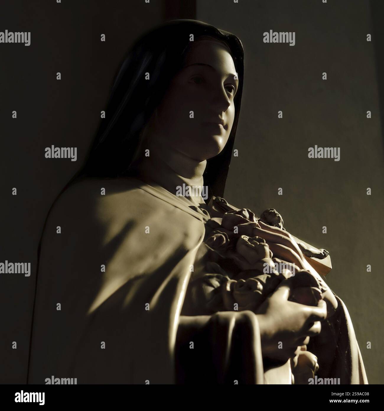 Female statue of a saint in the catholic church, ST. Petersburg, Russia ...