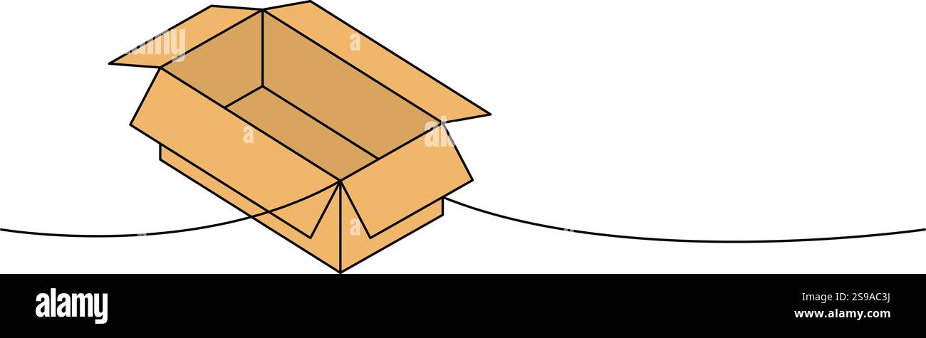 Cargo box. Carton delivery packaging box one line colored continuous ...