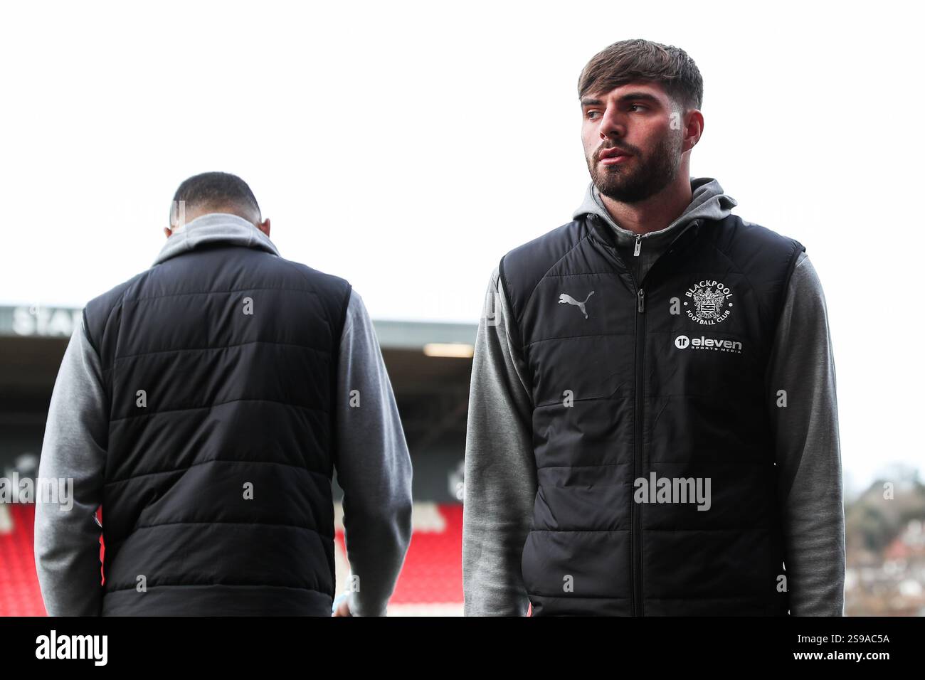Tom Bloxham of Blackpool arrives ahead of the Sky Bet League 1 match ...