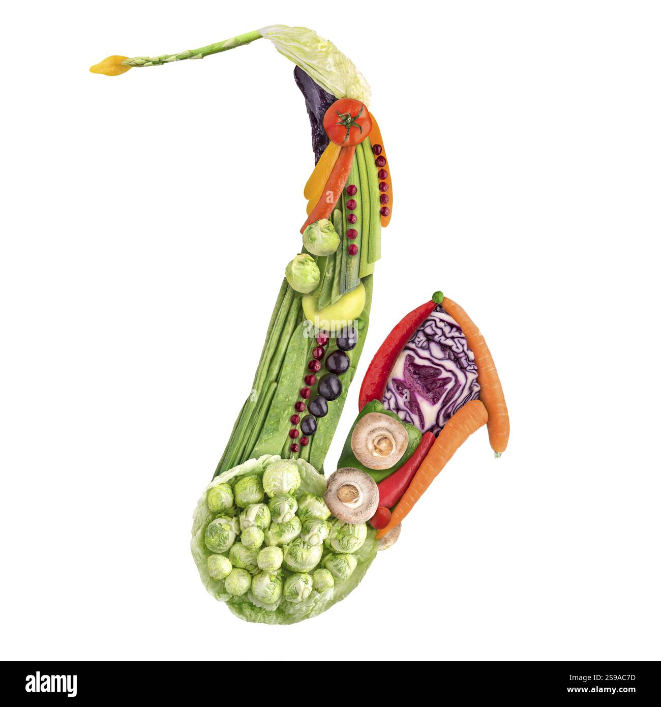 Healthy eating concept of the classic wind instrument saxophone made ...