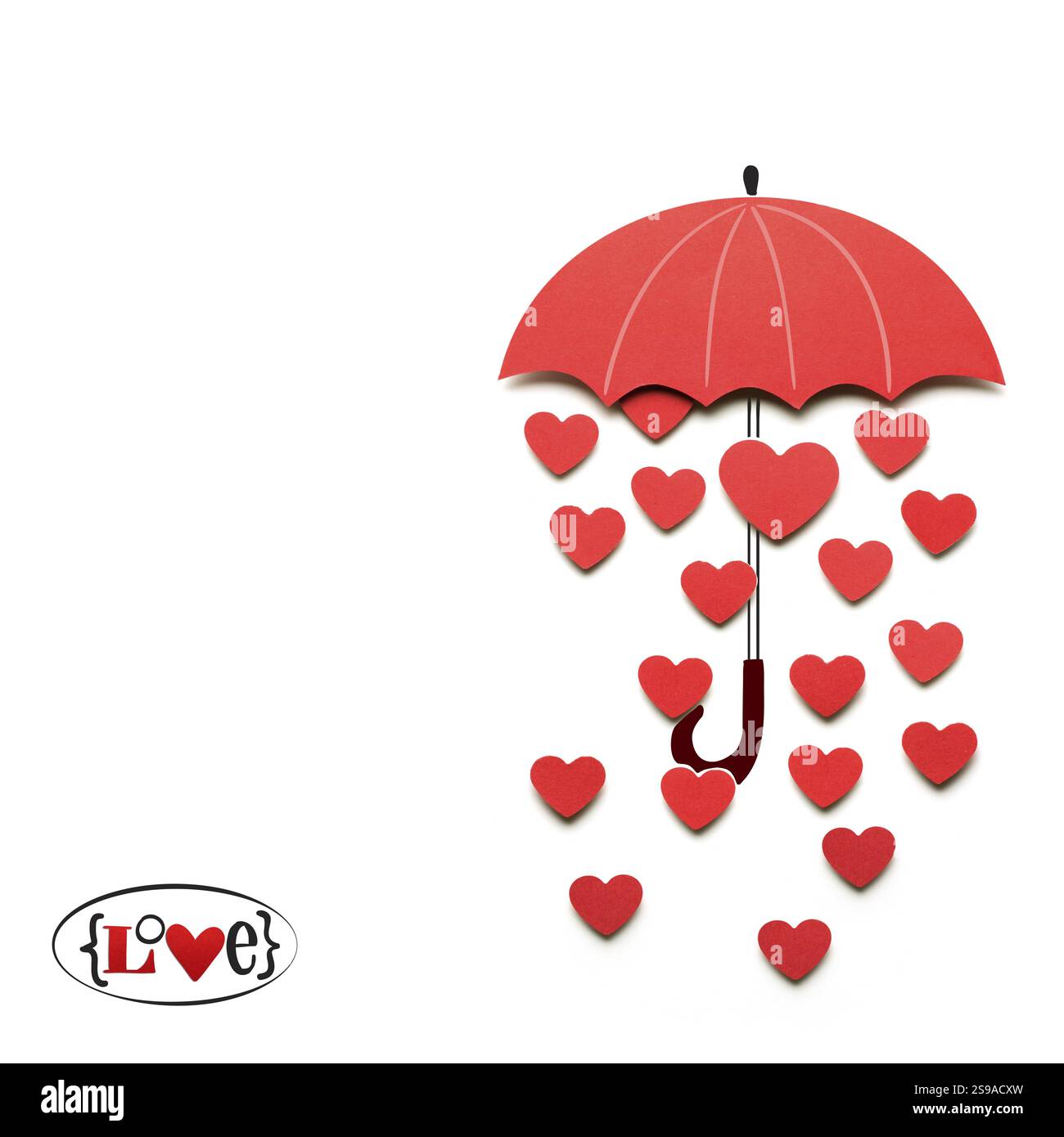 Creative valentines concept photo of paper umbrella with hearts raining ...