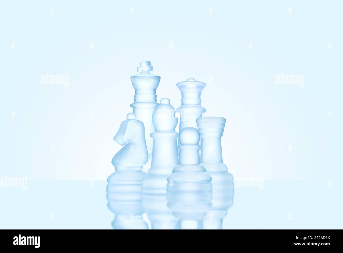 Strategy and leadership concept, frosted chess figures made of ice ...