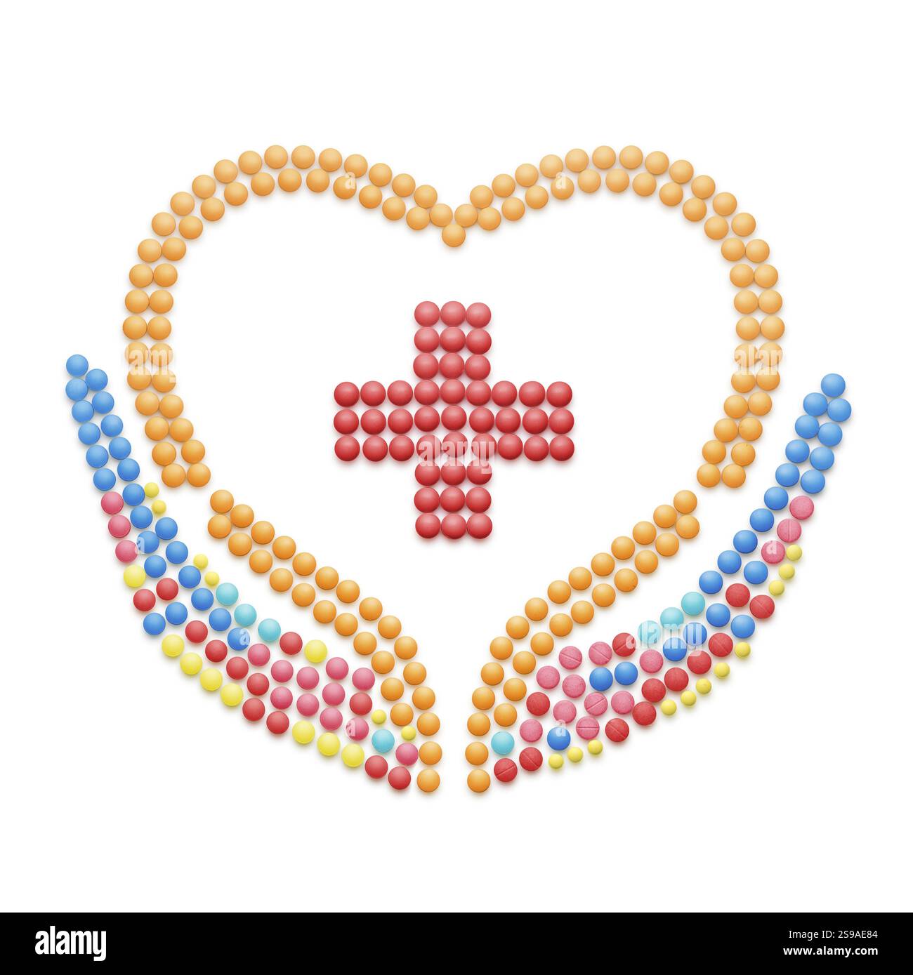 Creative healthcare concept of drugs and pills, against white ...