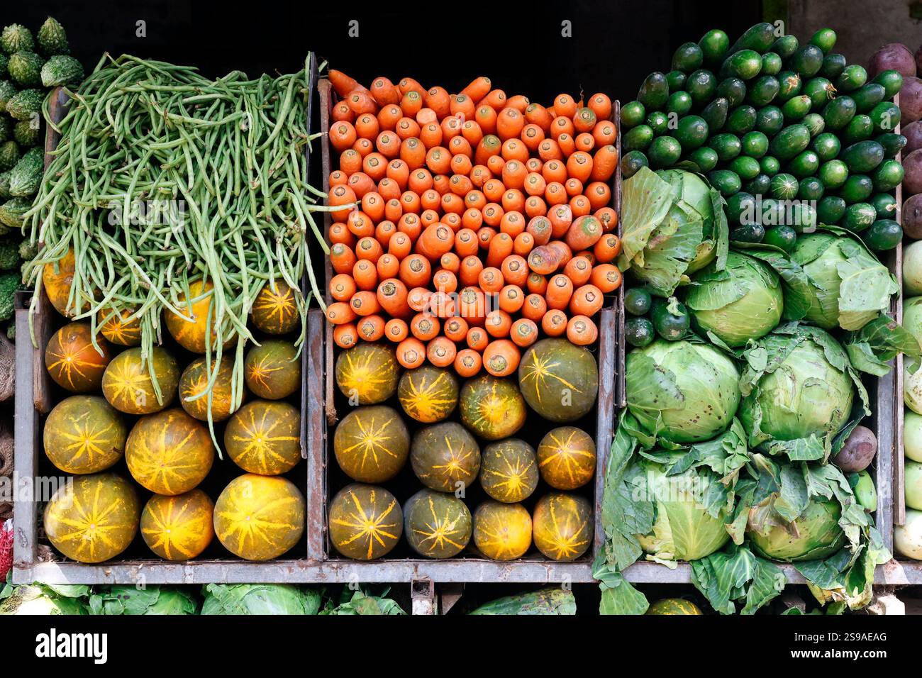 Vegetables on display in the market at Varkala, Kerala, India Stock ...
