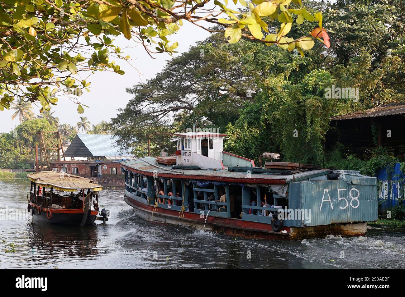 Passenger ferry on the backwaters of Allapuzha (Alleppey) in Kerala ...