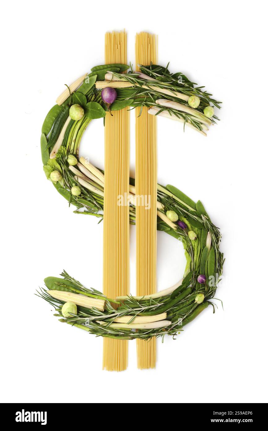 The dollar sign made from green vegetables and pasta Stock Photo - Alamy