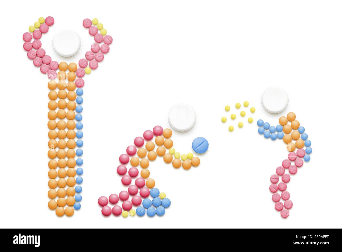 Creative health concept made of drugs, against a white background Sick ...