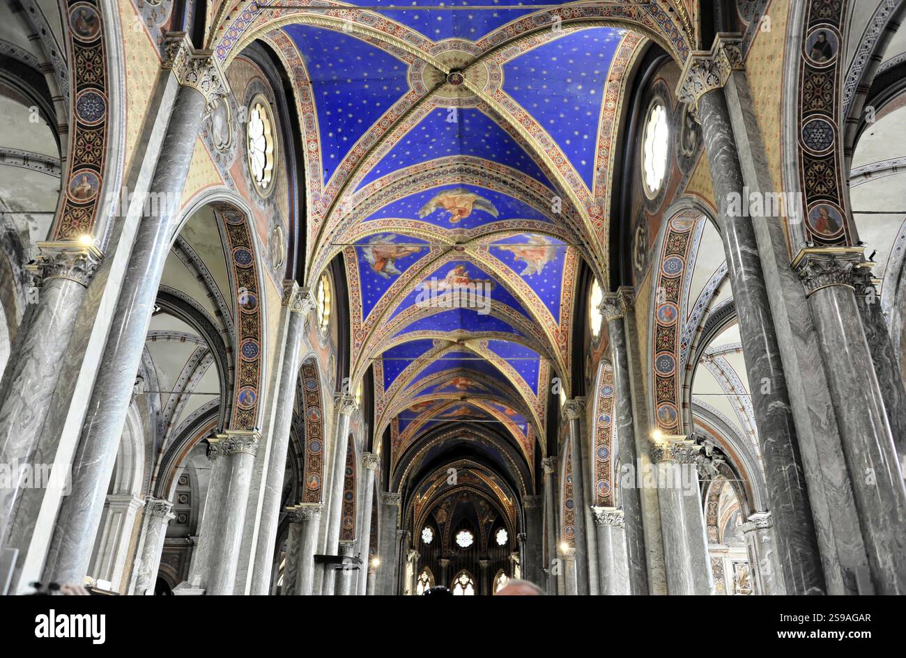 Interior view of the Gothic basilica, construction began at the end of ...