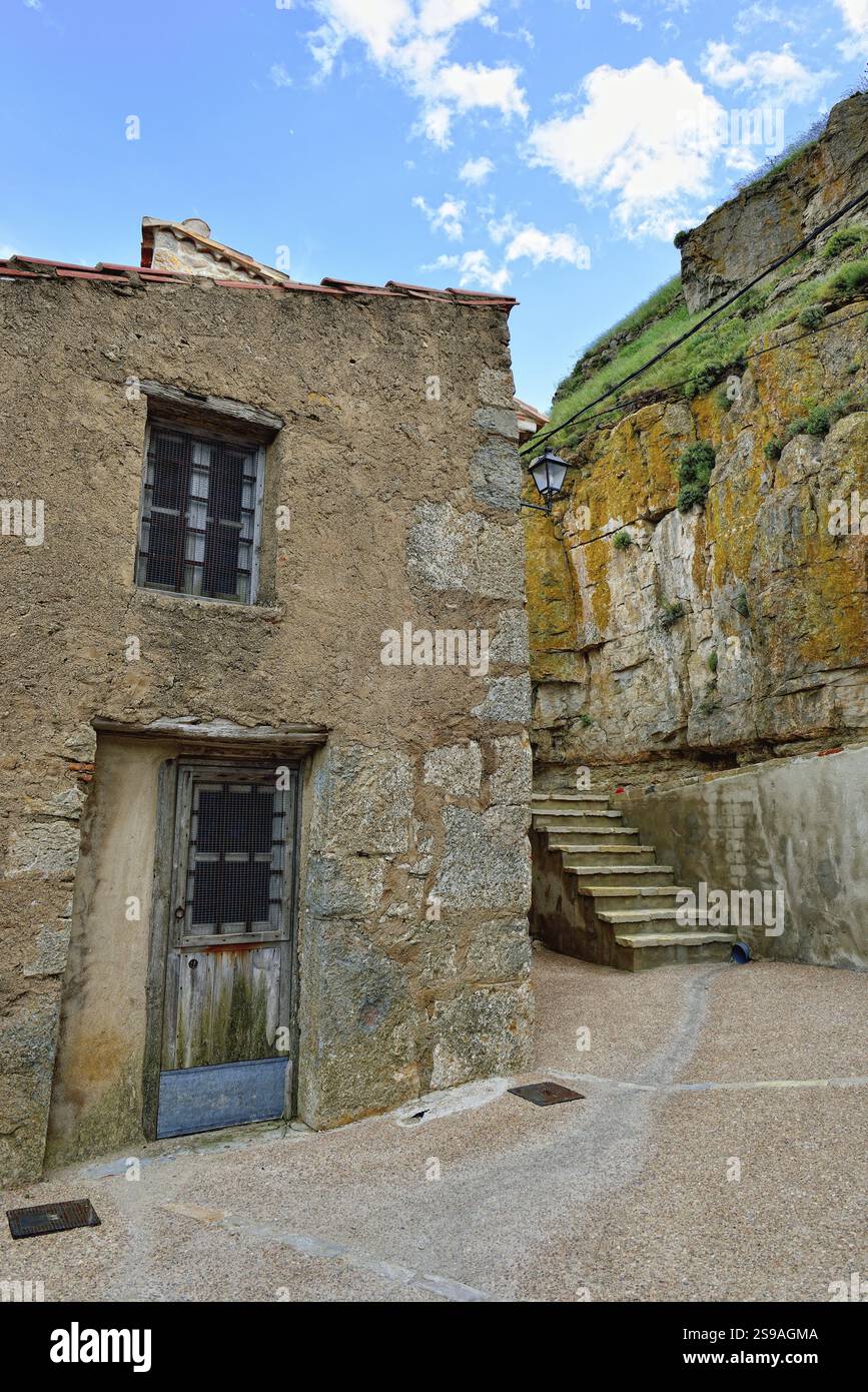 Landscape with the old Spanish town of Ares. Streets of the small town ...