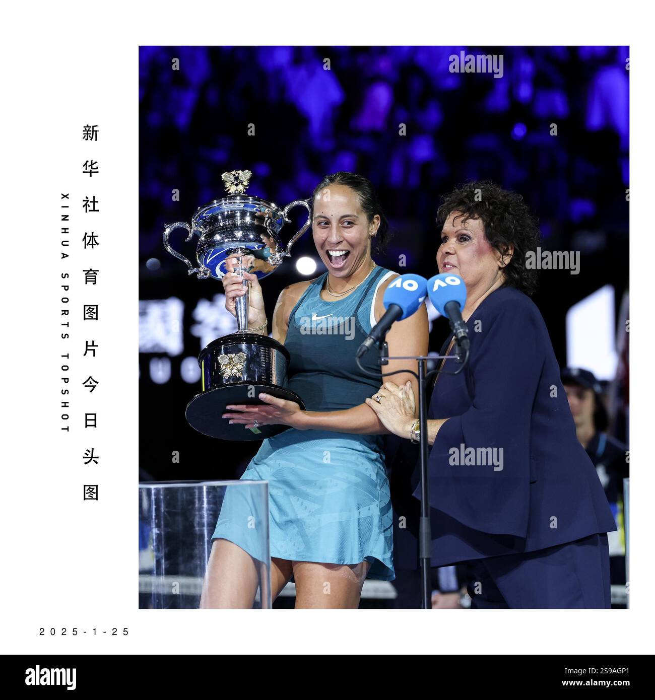 (250125) -- BEIJING, Jan. 25, 2025 (Xinhua) -- Madison Keys (L) of the ...