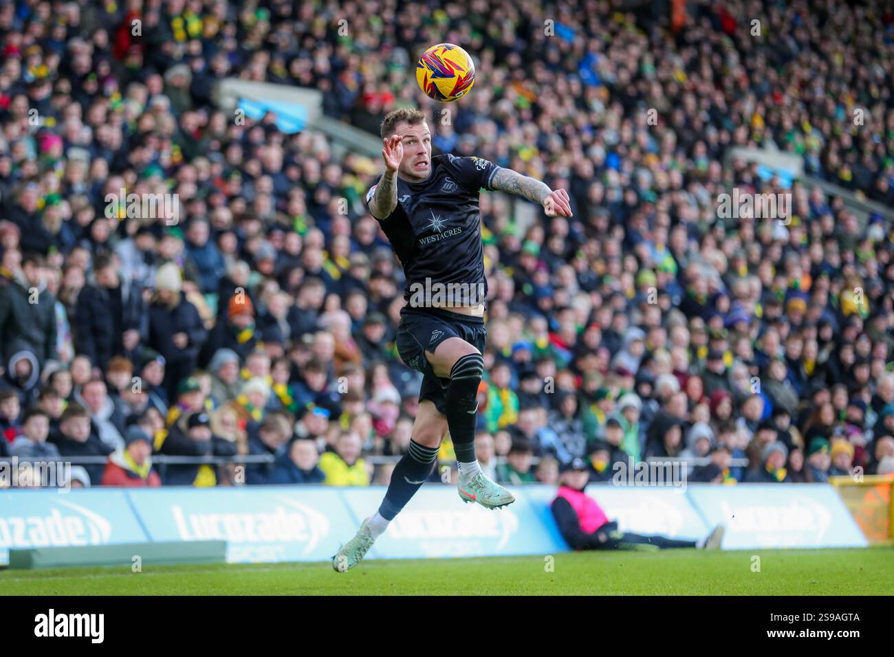 Josh Tymon of Swansea City AFC controls the ball during the Sky Bet ...