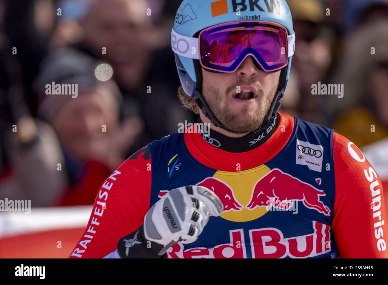KITZBUEHEL, AUSTRIA - JANUARY 25: Alexis Monney of Switzerland during ...