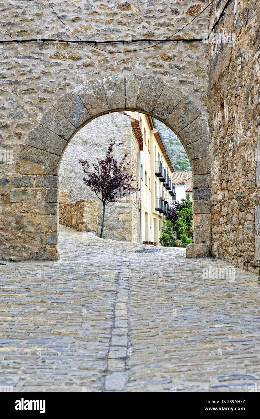 Streets of the old Spanish town of Ares Stock Photo - Alamy