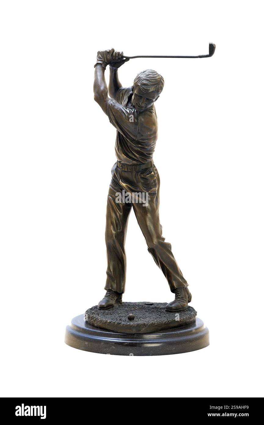 Antique bronze figure of a man playing golf. Isolated image Stock Photo ...