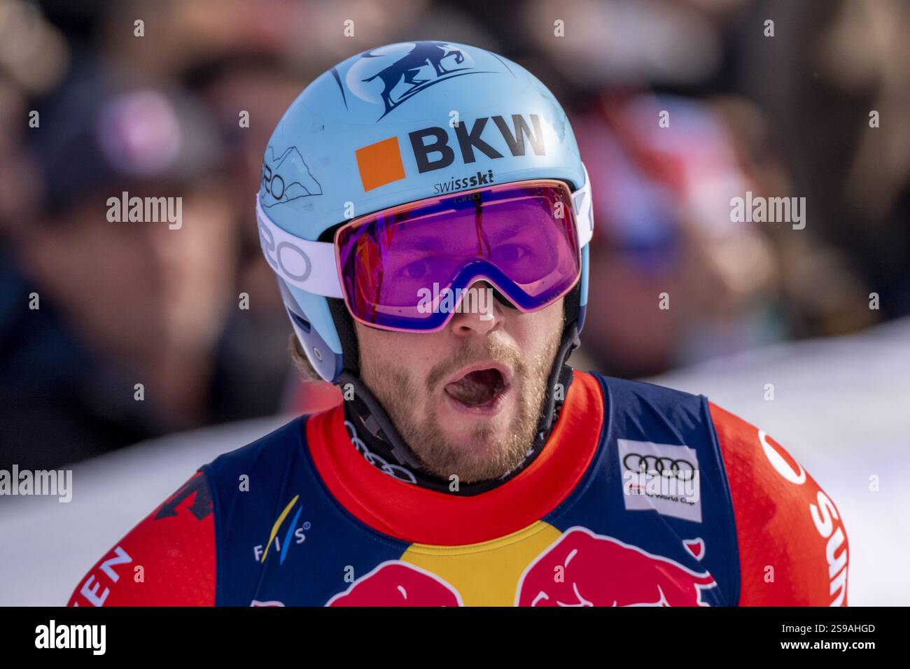 KITZBUEHEL, AUSTRIA - JANUARY 25: Alexis Monney of Switzerland during ...