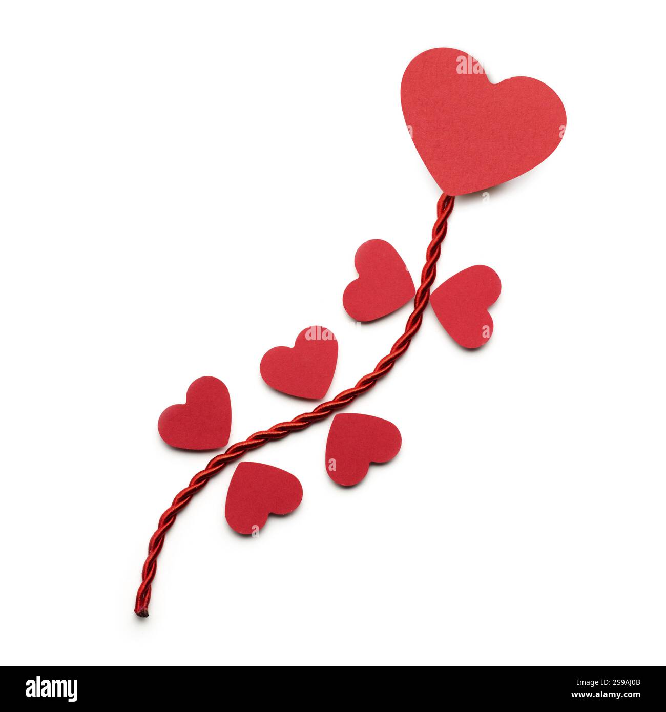 Creative valentines concept photo of hearts on the rope on white ...
