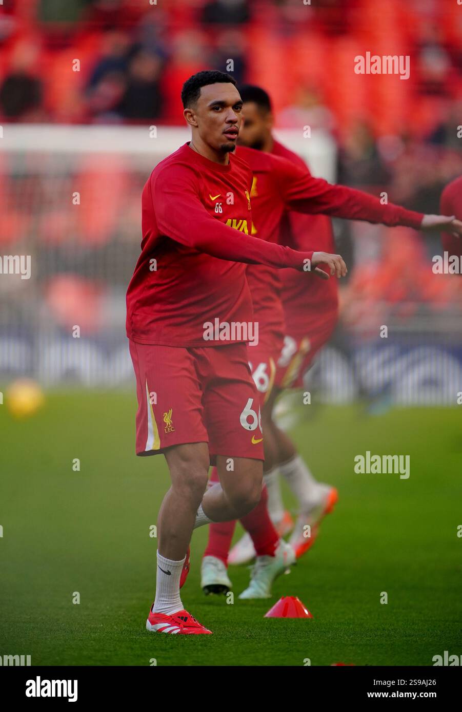 Liverpool's Trent Alexander-Arnold warms up before during the Premier ...