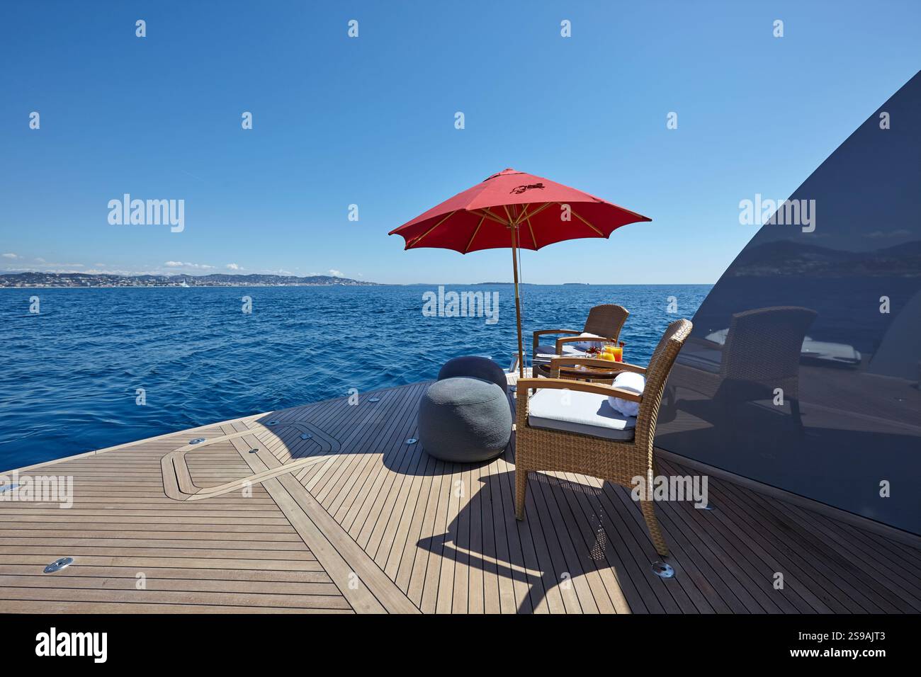 Luxury Yacht Swimming Deck With Scenic Ocean View and Relaxation Setup ...