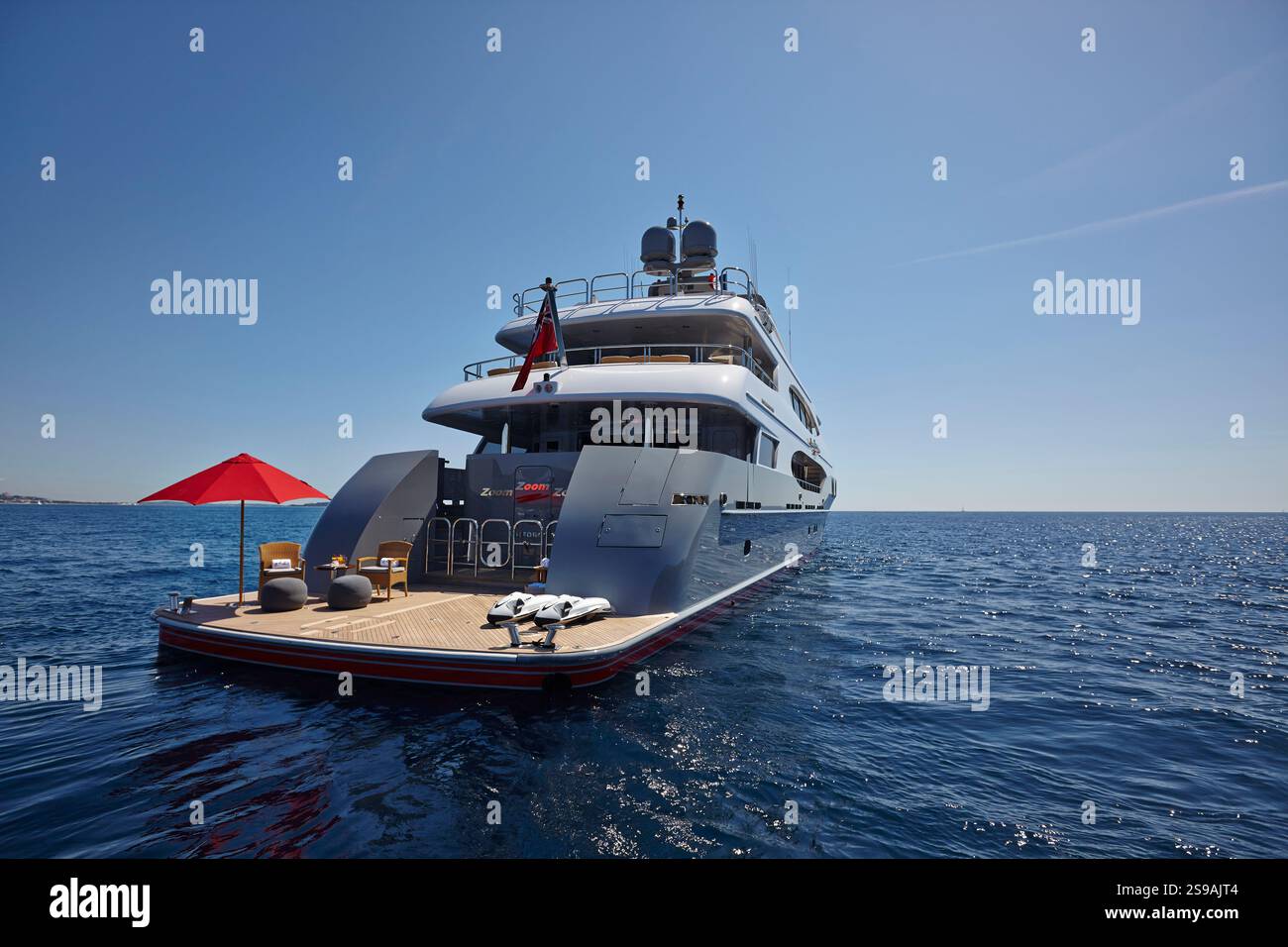 Luxury Yacht Stern View With the Swimming platform and a Scenic Ocean ...