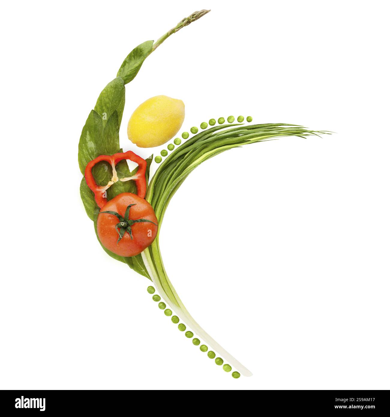 Vegetables and fruit arranged in the shape of a happy, slim ballet ...