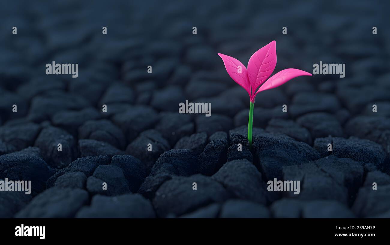 A stunning 3D depicting a delicate pink flower sprout pushing its way ...