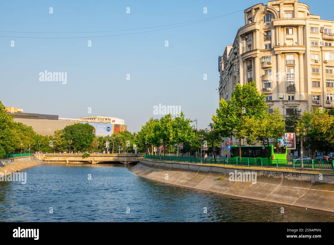 Old building in front of dambovita river, near old town of Bucharest in ...