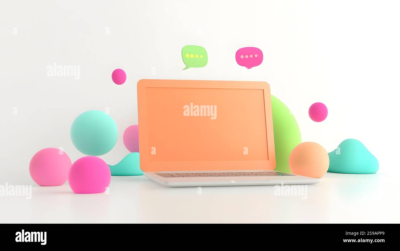 Laptop Screen with Colorful Chat Bubbles on White Background ...