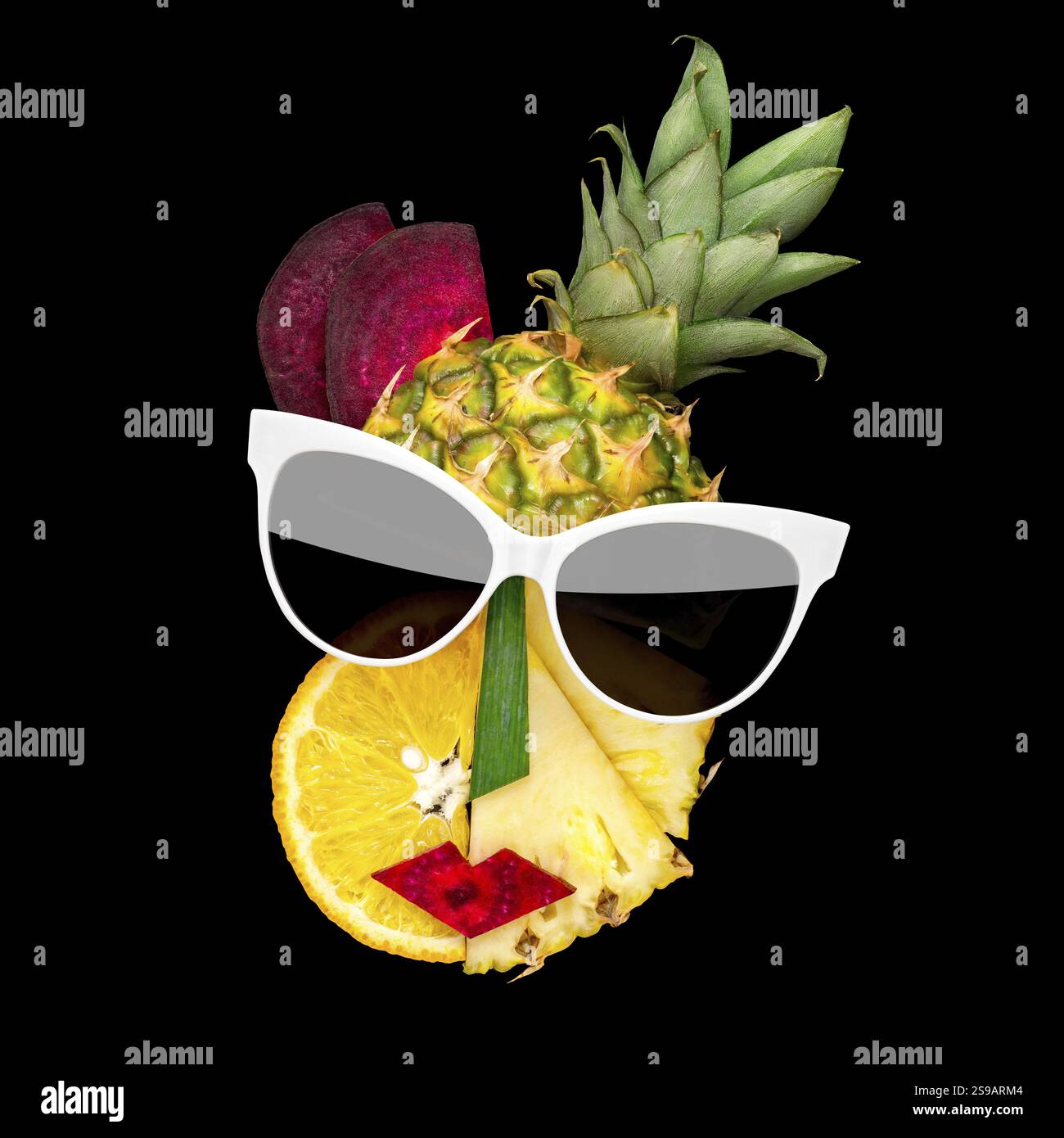 Creative concept photo of a female face in cubist style with sunglasses ...