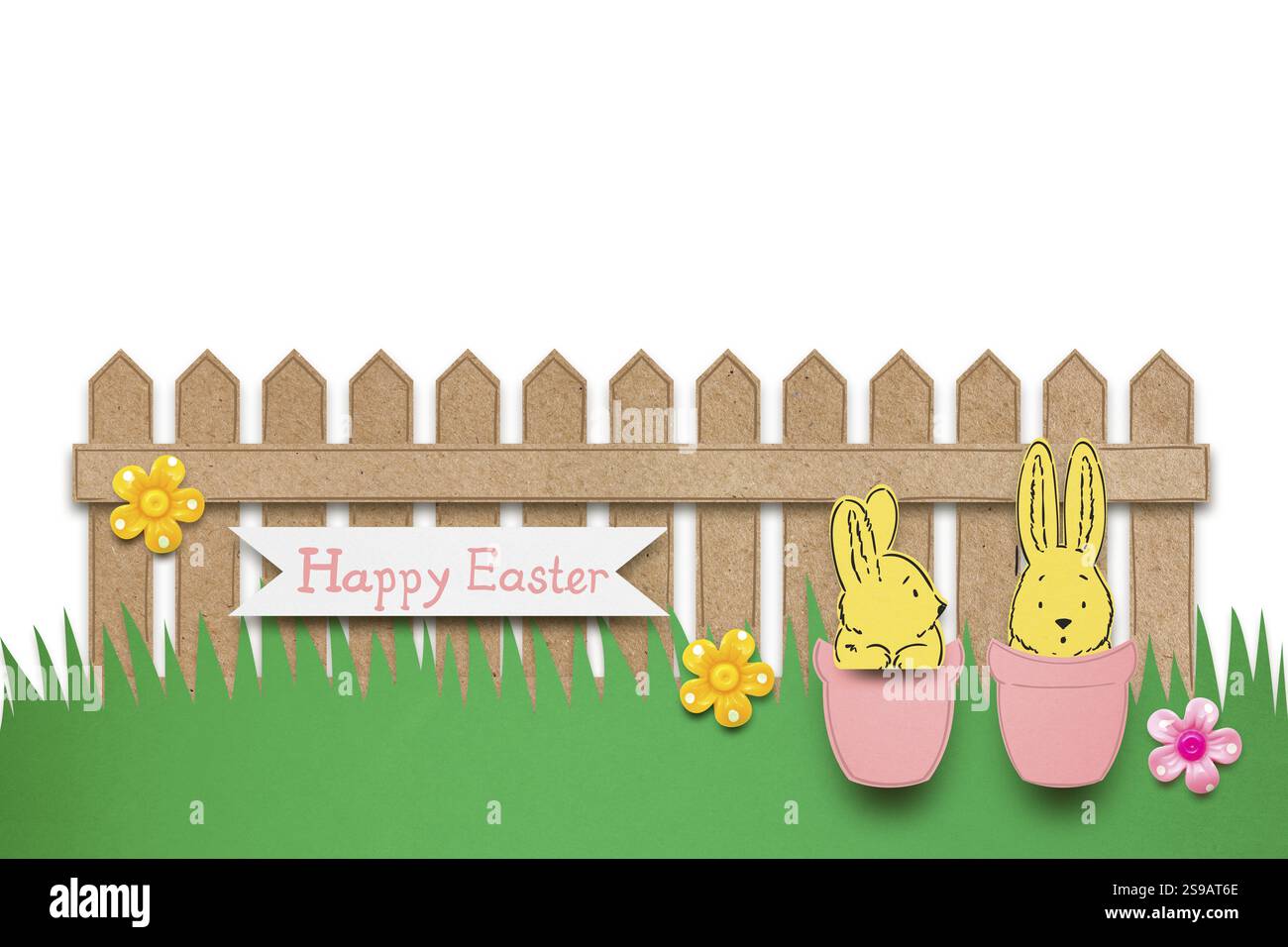 Creative Easter concept photo of rabbits in flower pots in front of ...