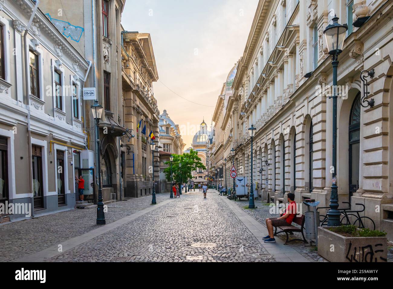 Old paved road and buildings in a street view of the historical center of old town Stock Photo ...