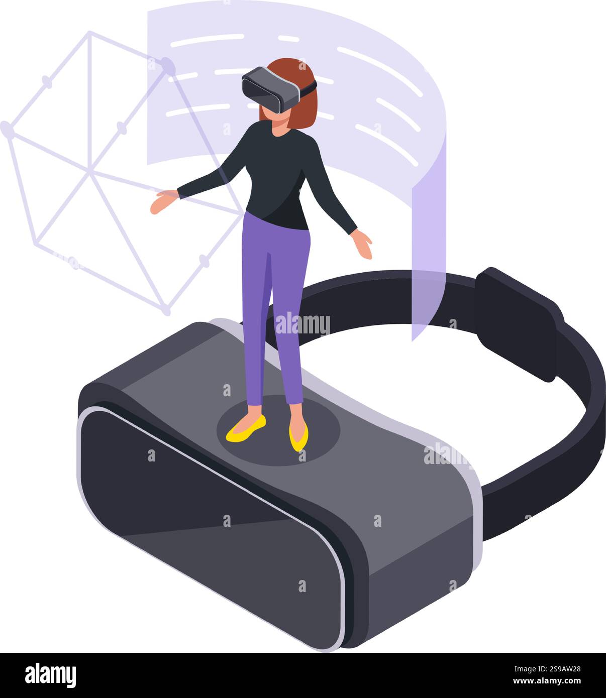 Woman wearing a vr headset interacting with a virtual environment, experiencing augmented ...