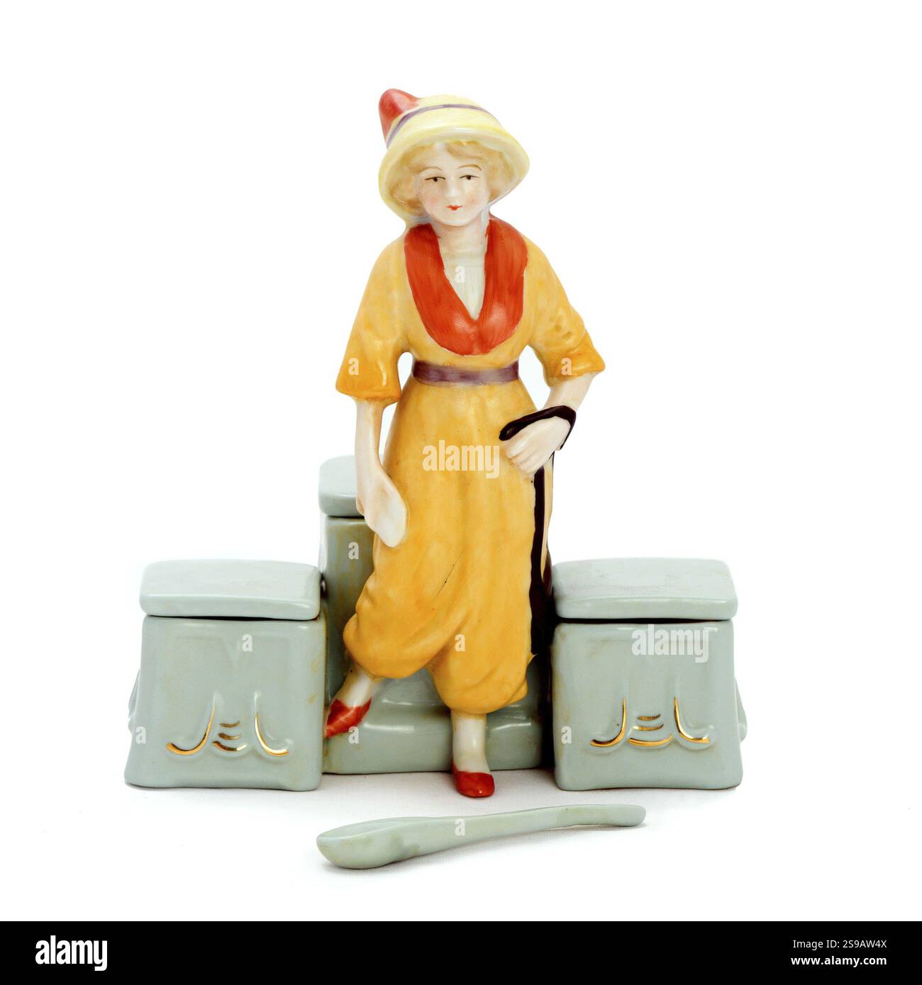 Antique porcelain boxes for cosmetics with figurines. Isolated picture ...