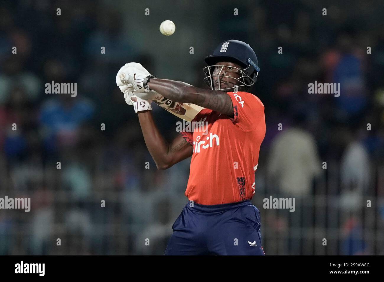 England's Jofra Archer plays a shot during the second T20 cricket match ...