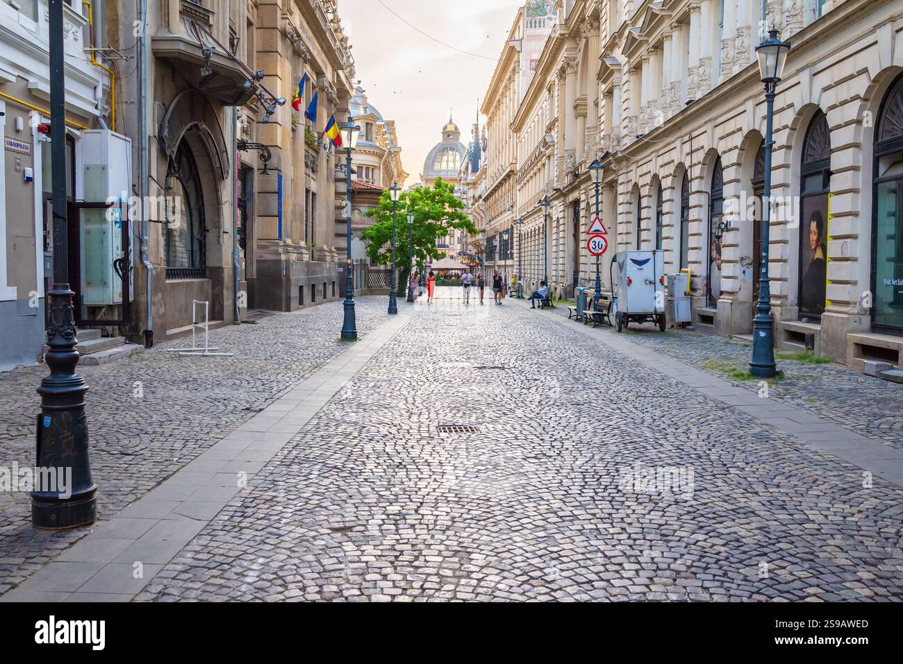 Old paved road and buildings in a street view of the historical center of old town Stock Photo ...
