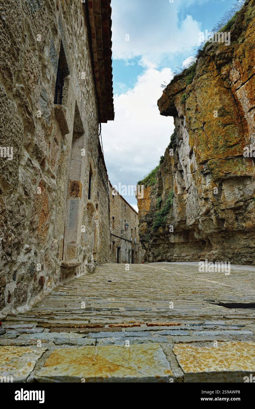 Streets of the small old town of Ares in Spain. Sunset Stock Photo - Alamy